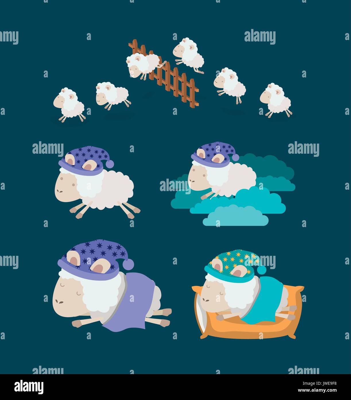 color background with set sheep sleep time icons Stock Vector Image ...