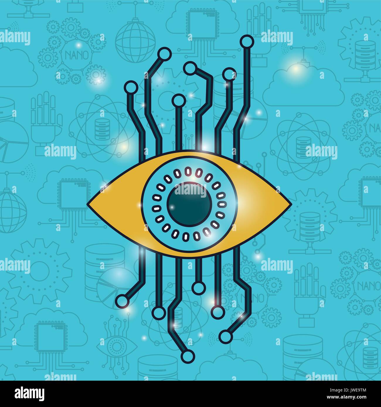 color pattern background of future tech with eye cyber security Stock ...