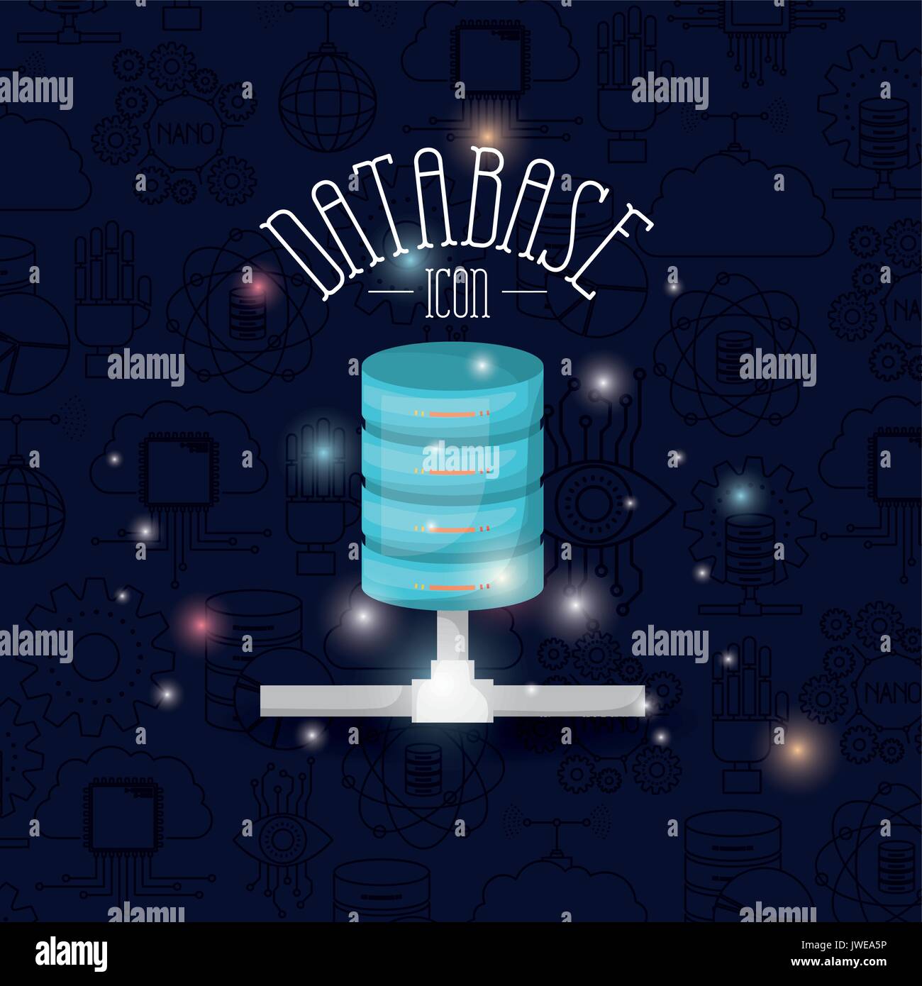 color dark blue background with brightness of colorful data base icon ...