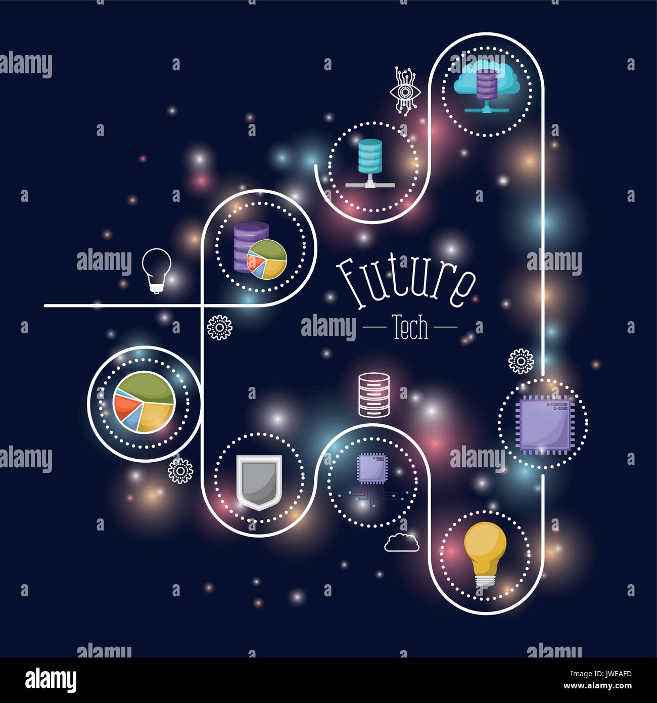 dark blue background with brightness of colorful future tech with ...