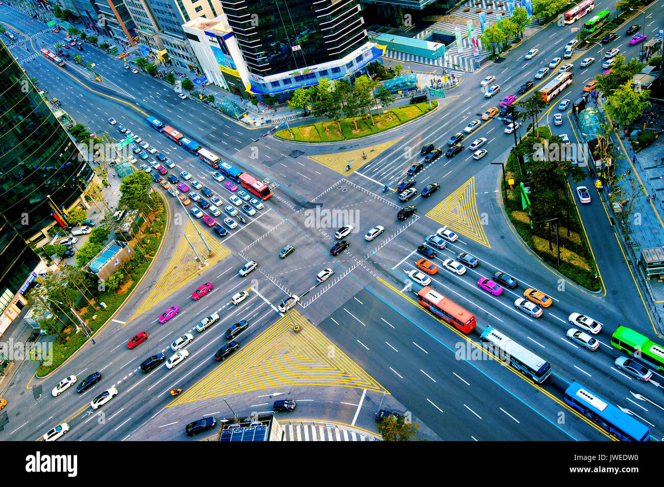 SEOUL, SOUTH KOREA - MAY 10 : Traffic speeds through an intersection in ...