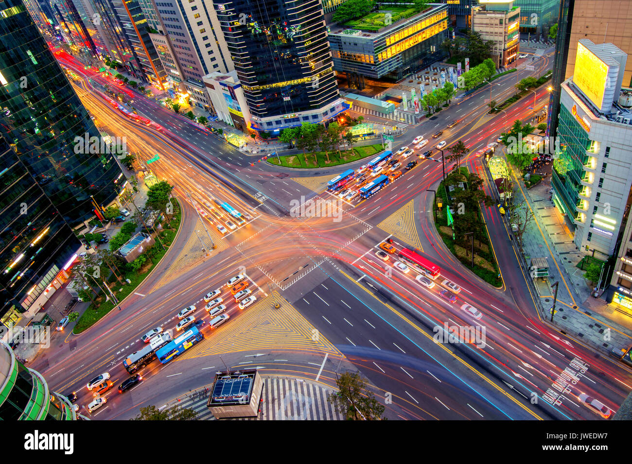SEOUL, SOUTH KOREA - MAY 10 : Traffic speeds through an intersection in ...