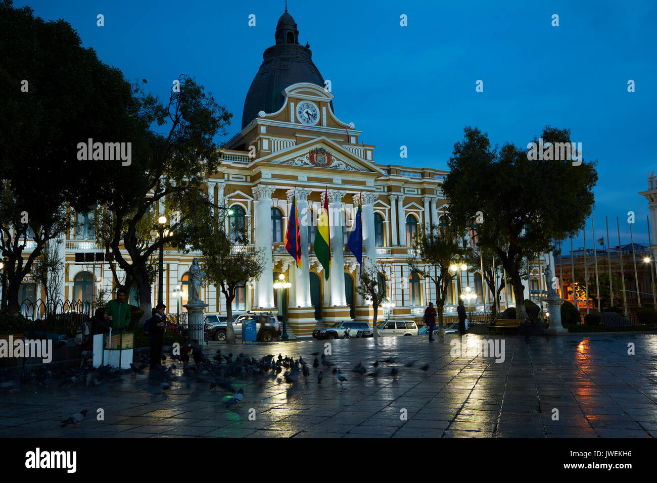 National Congress of Bolivia building at dusk, Plaza Murillo, La Paz ...