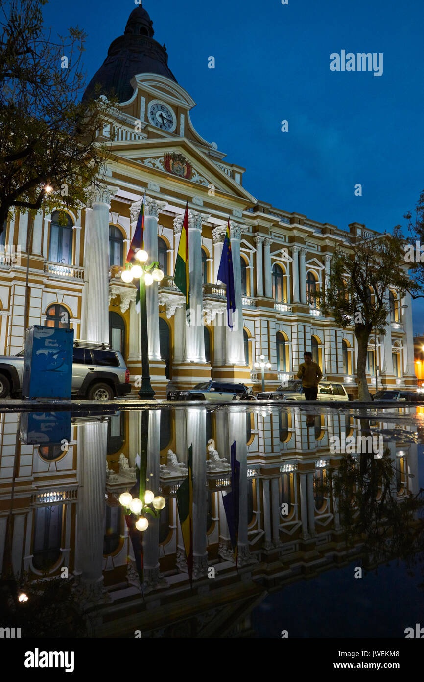 National Congress of Bolivia building and reflection, Plaza Murillo, La ...