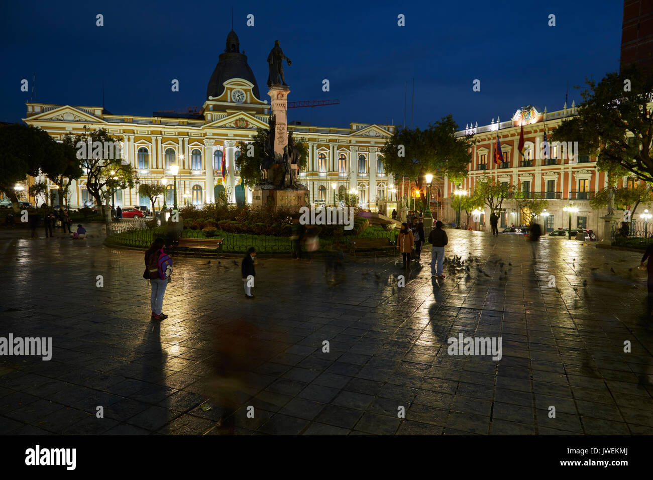 National Congress of Bolivia building at dusk, Plaza Murillo, La Paz ...