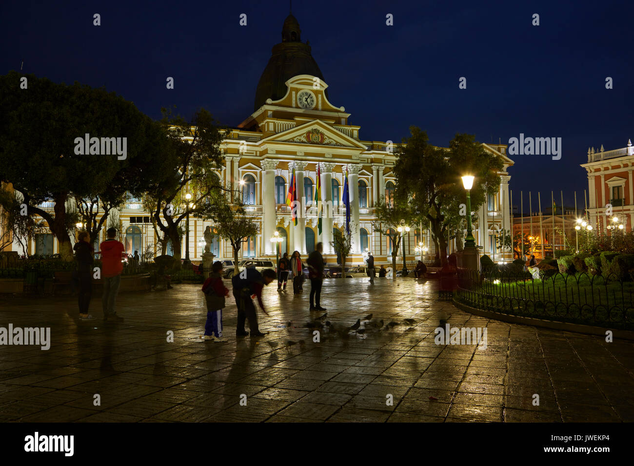 National Congress of Bolivia building at dusk, Plaza Murillo, La Paz ...