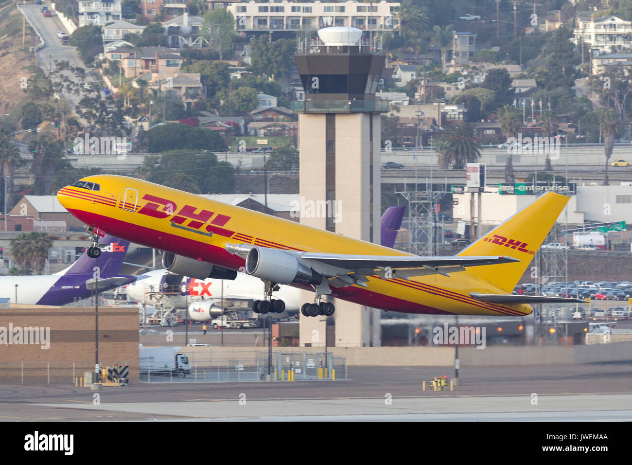 DHL Boeing 767 Cargo aircraft departing San Diego International Airport ... DHL Boeing 767 Cargo aircraft departing San Diego International Airport ...