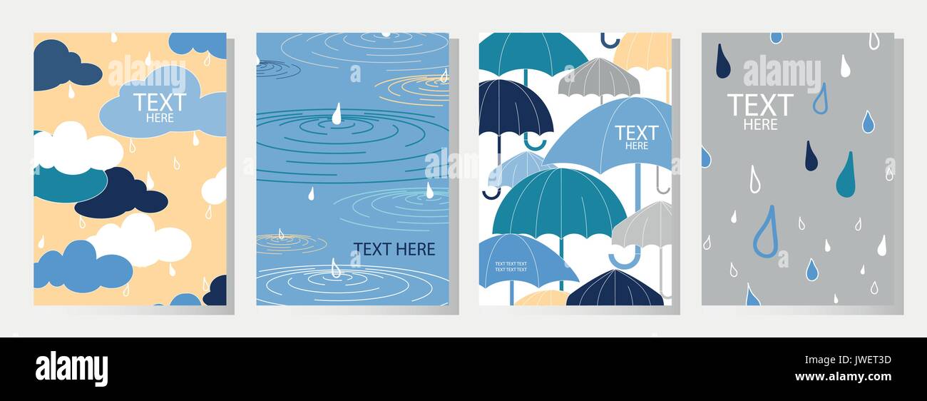 Set of 4 happy rainy day covers design. Cute poster template in pastel ...