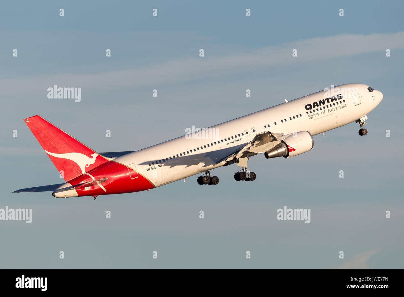 Qantas Boeing 767 airliner taking off from Sydney Airport Stock Photo ...