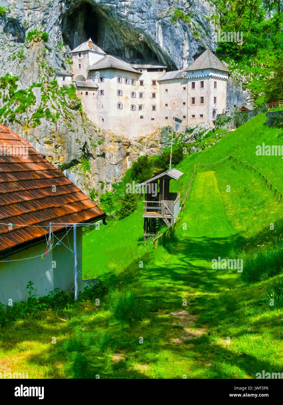 Postojna, Slovenia - May 9, 2014: View of the Predjama Castle Stock ...