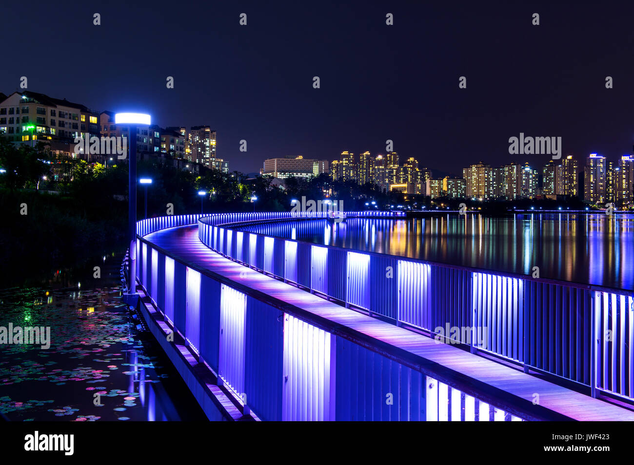 Colorful Bridge and cityscape at night in Korea Stock Photo - Alamy