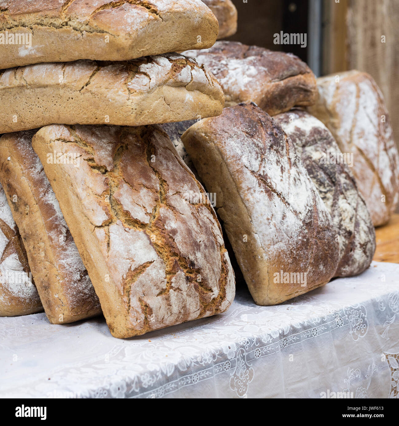 Traditional bread in polish food market in Gdansk, Poland Stock Photo ...