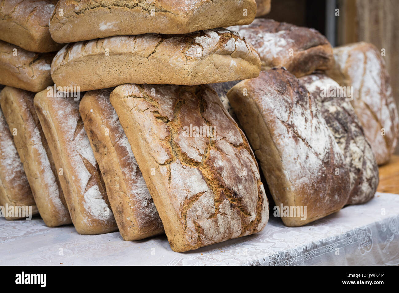 Traditional bread in polish food market in Gdansk, Poland Stock Photo ...