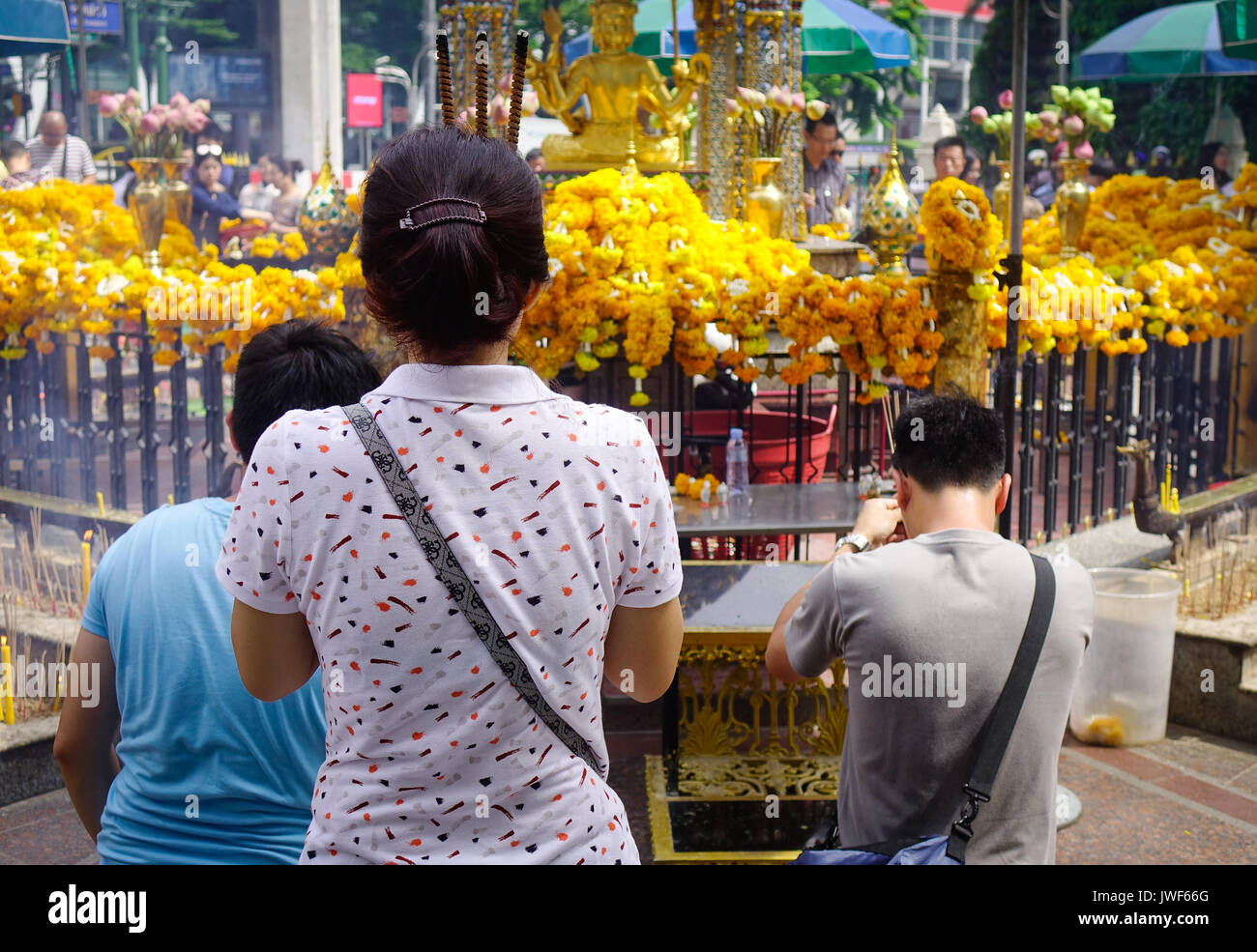 Bangkok, Thailand - Jun 20, 2017. People praying at Erawan Temple in ...