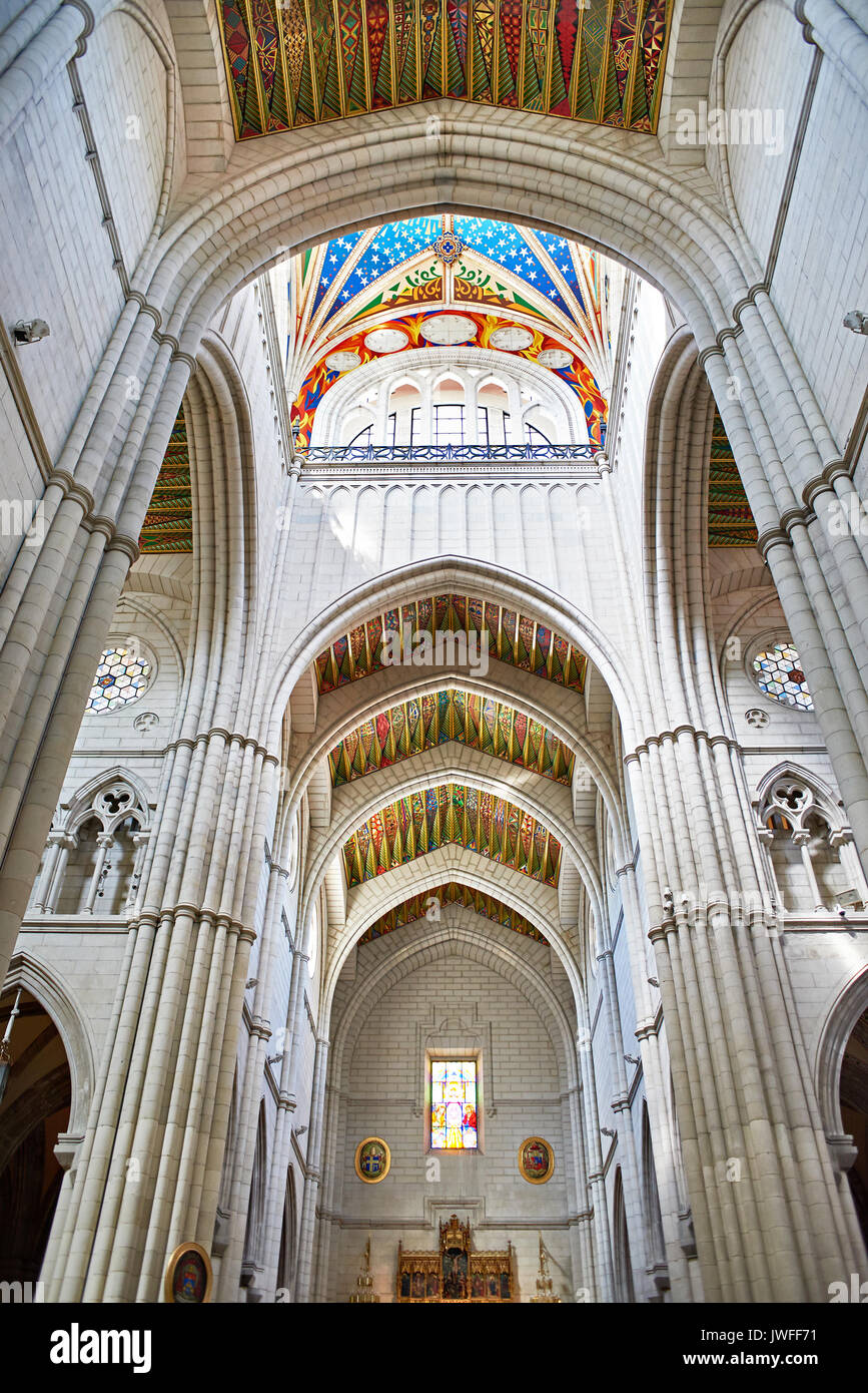 Interior of Almudena Cathedral is Catholic cathedral in Madrid, Spain ...