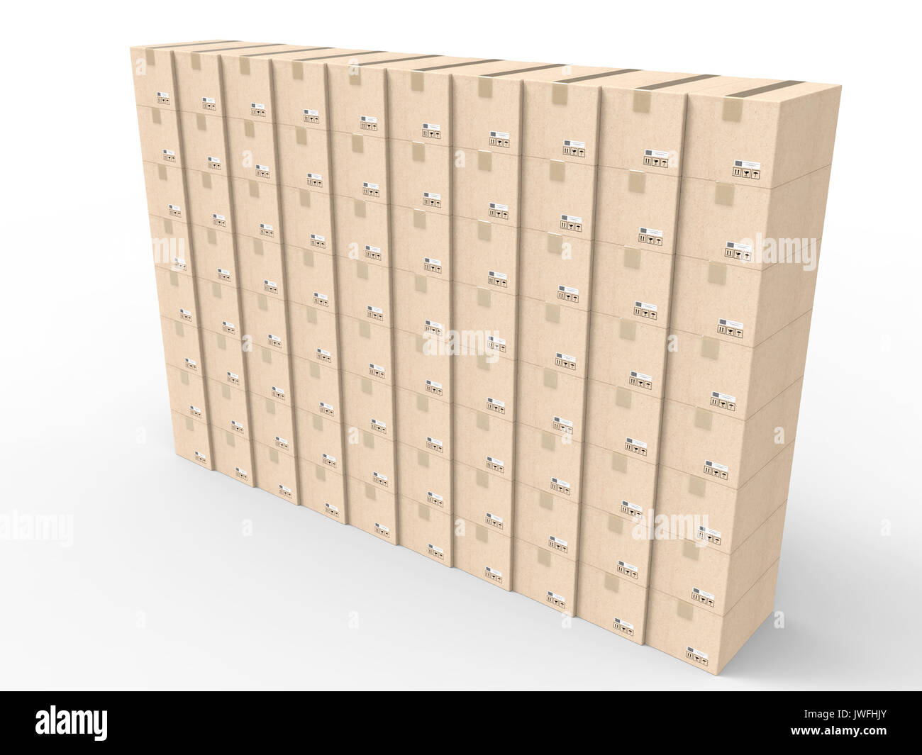 3d rendering stack of carton boxes of carton boxes wall Stock Photo - Alamy