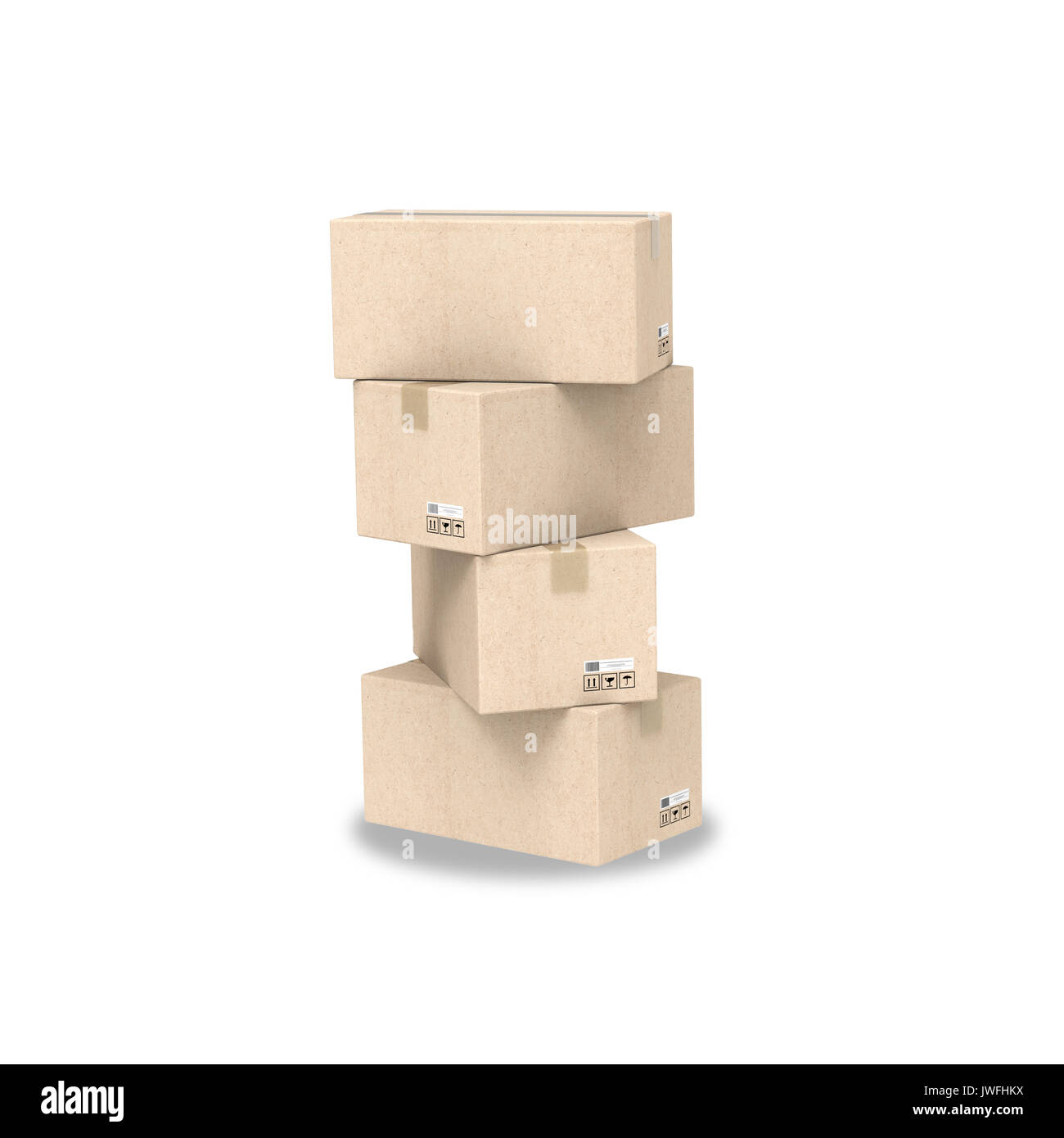 3d rendering stack of carton boxes on white background Stock Photo - Alamy