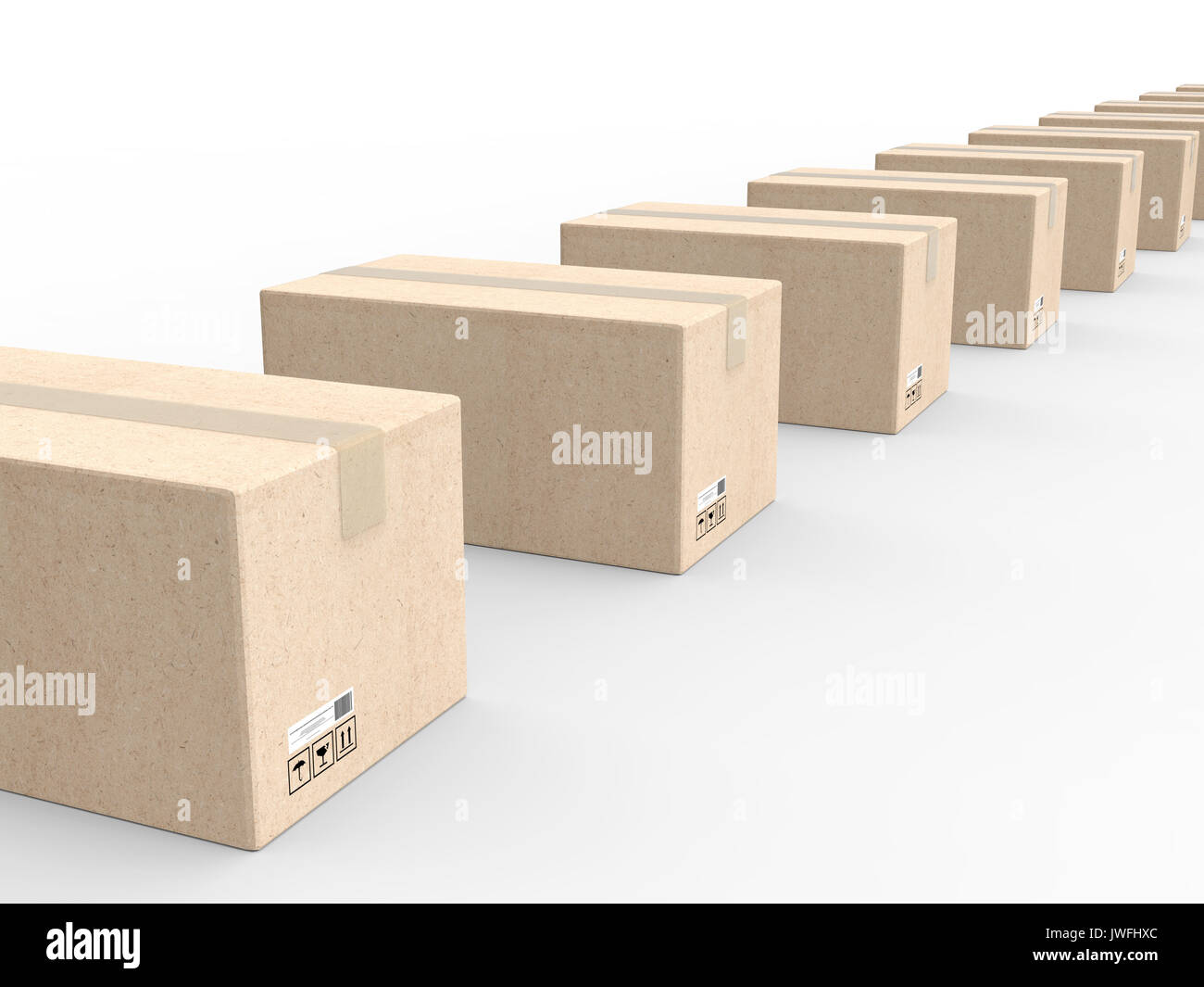 3d rendering cardboard boxes in a row Stock Photo - Alamy