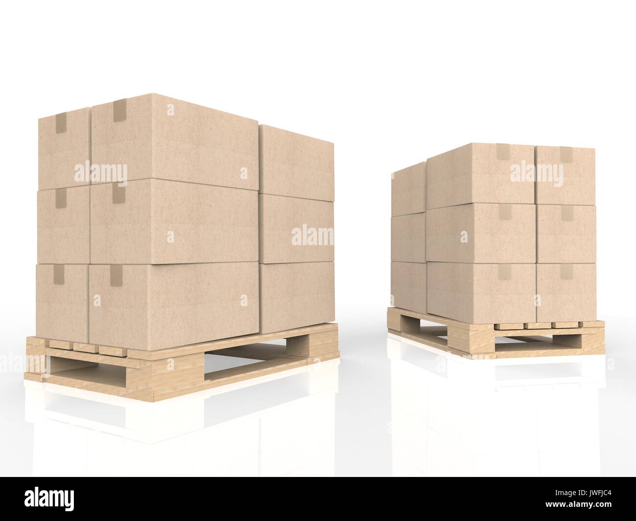 3d rendering stack of cardboard boxes on wooden pallet Stock Photo - Alamy