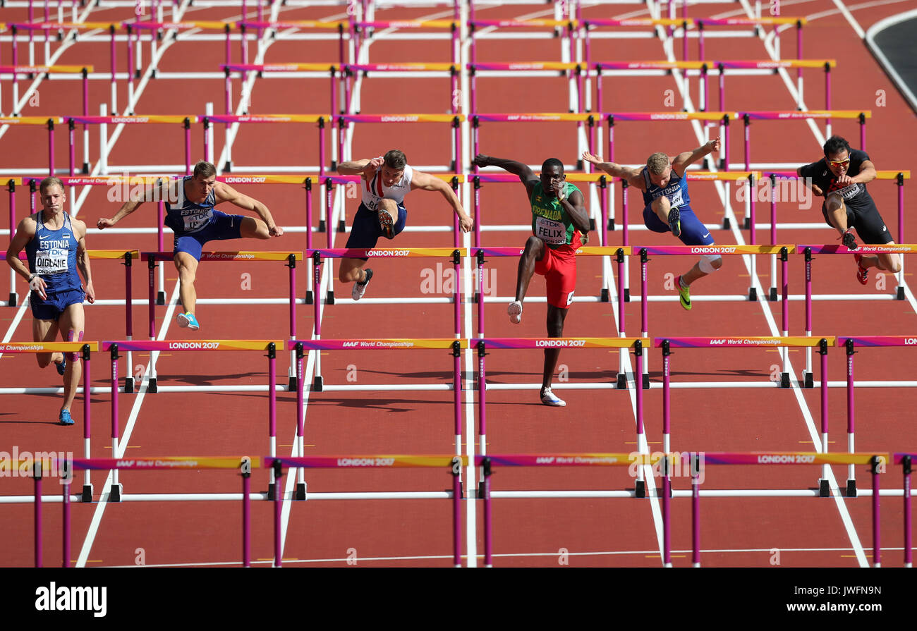 Grenada's Kurt Felix in the 110m Hurdles during the Men's Decathlon ...
