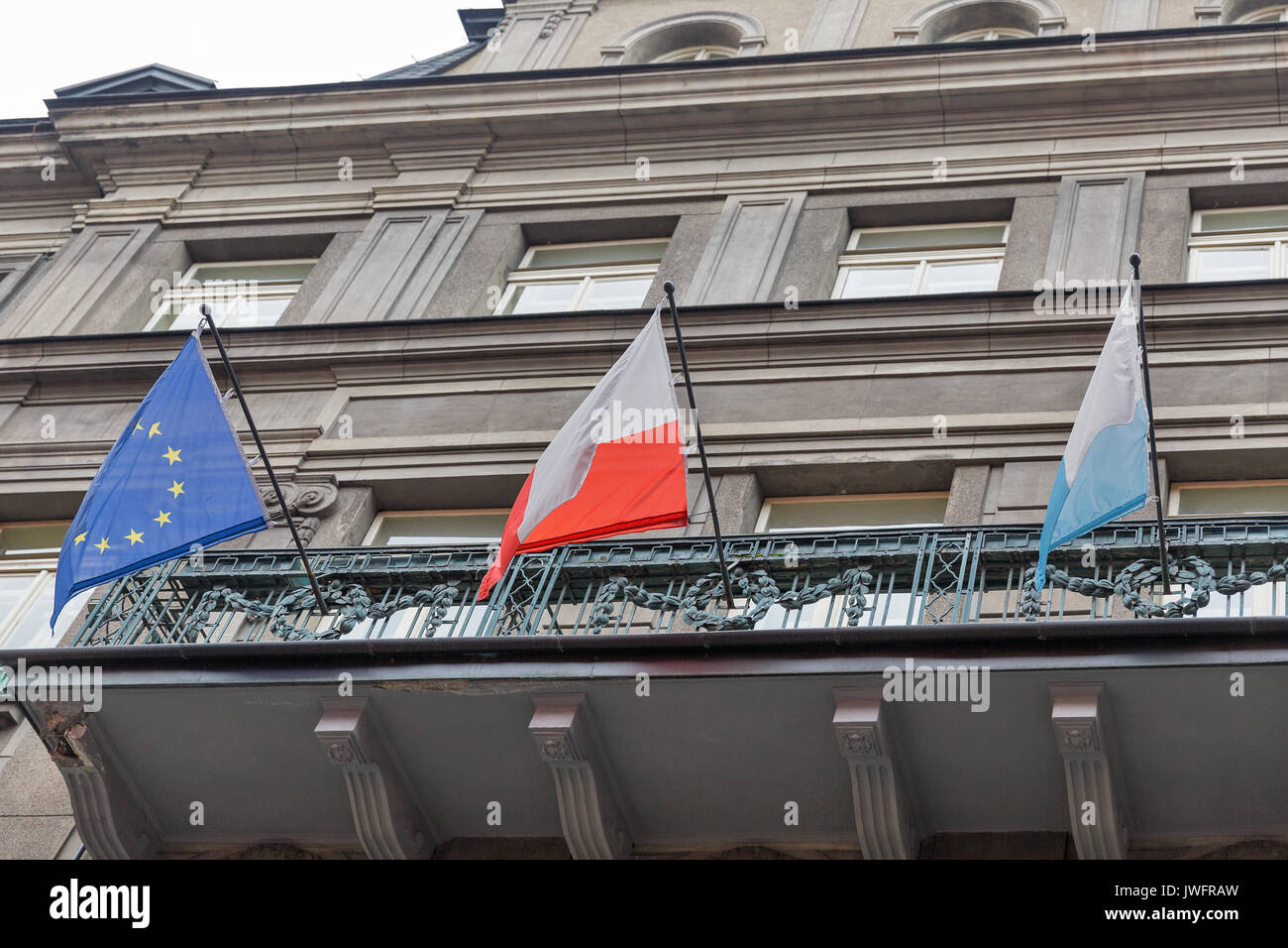 European flags on the building, close-up. horizontal Stock Photo - Alamy