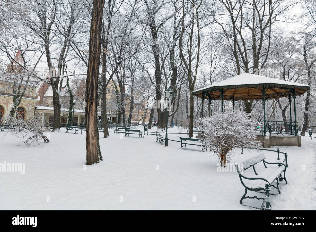 Snow in the park alley, Krakow Old Town, Poland Stock Photo - Alamy