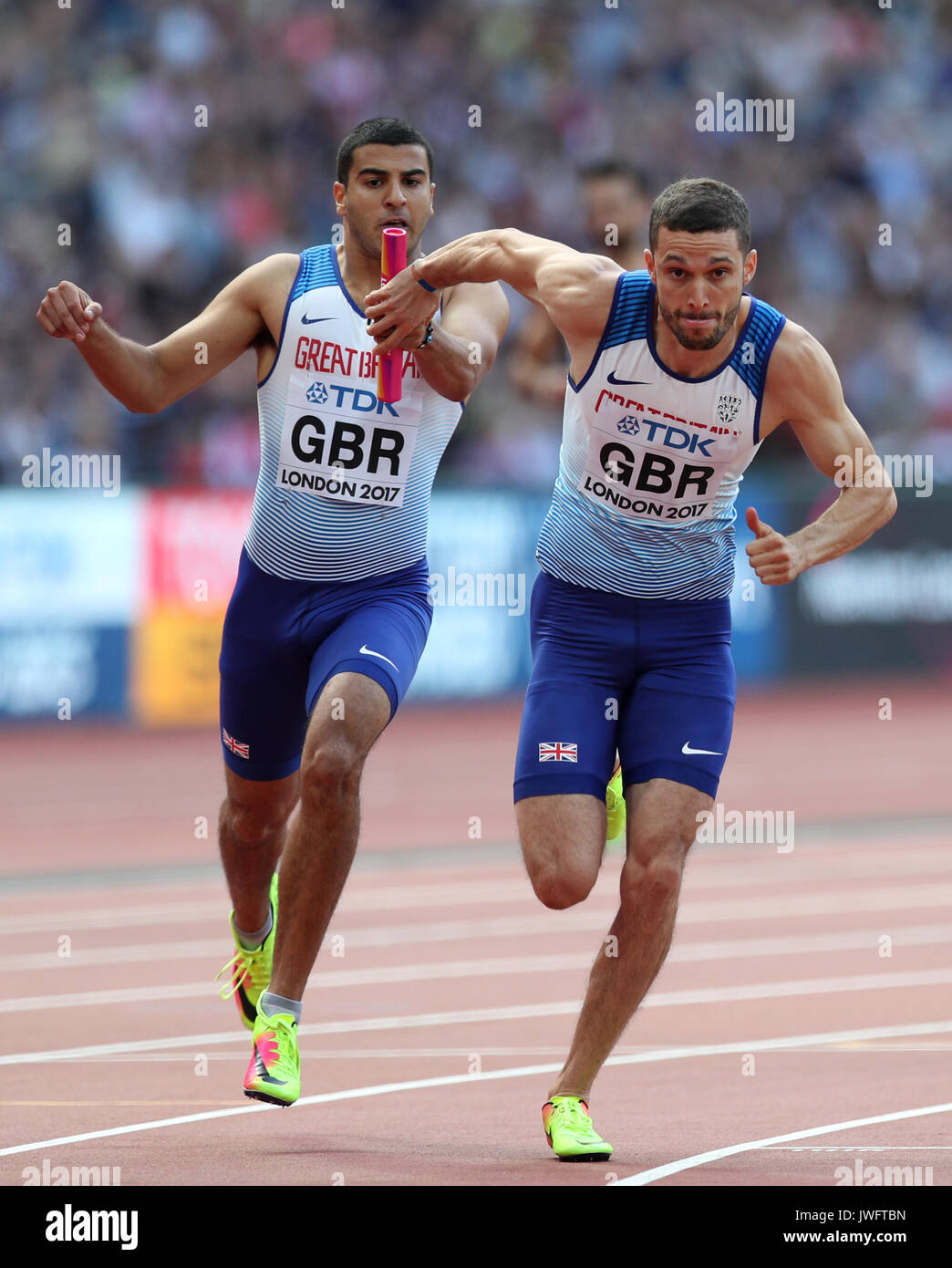 Great Britain's Daniel Talbot receives the baton during the Men's ...