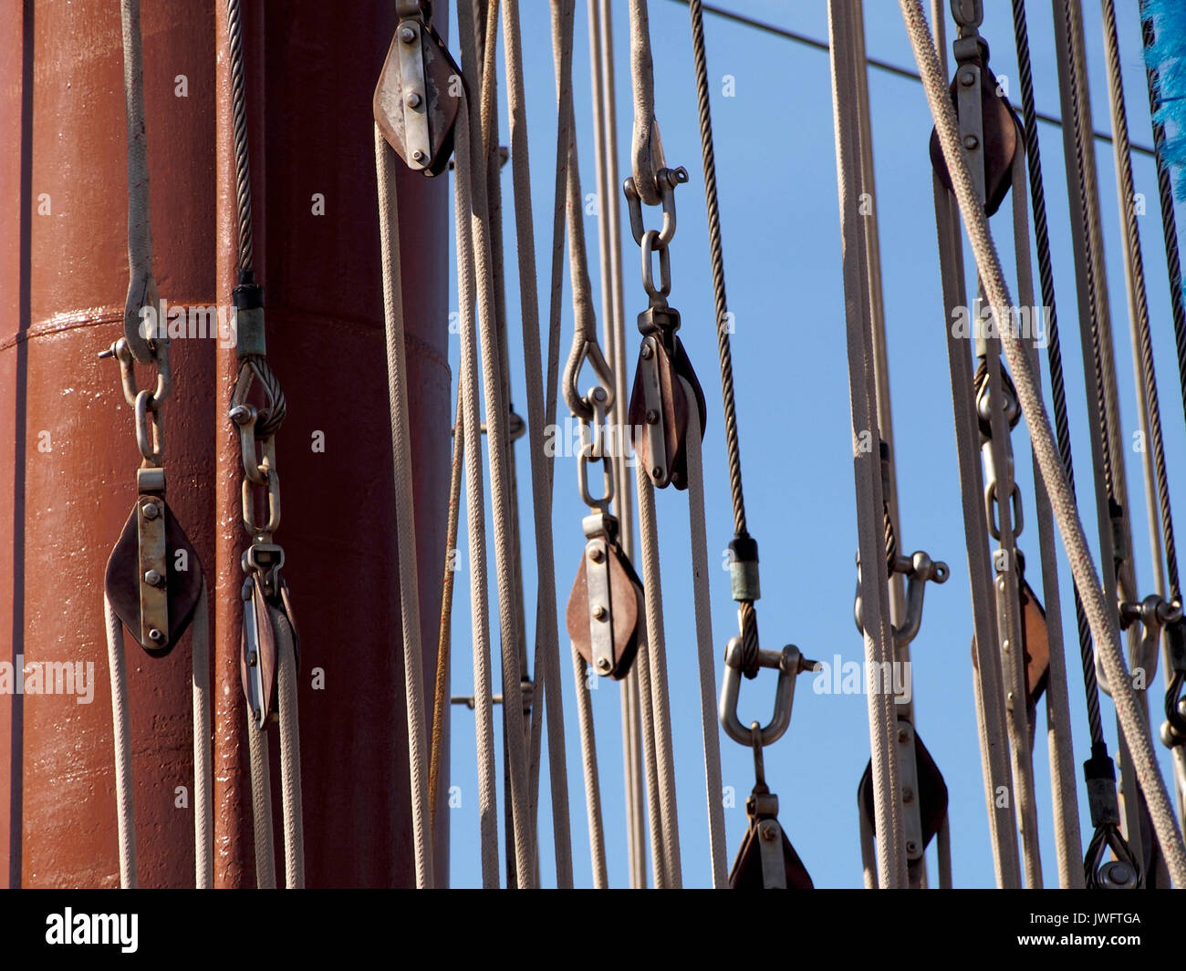 Pulleys of a ship Stock Photo - Alamy