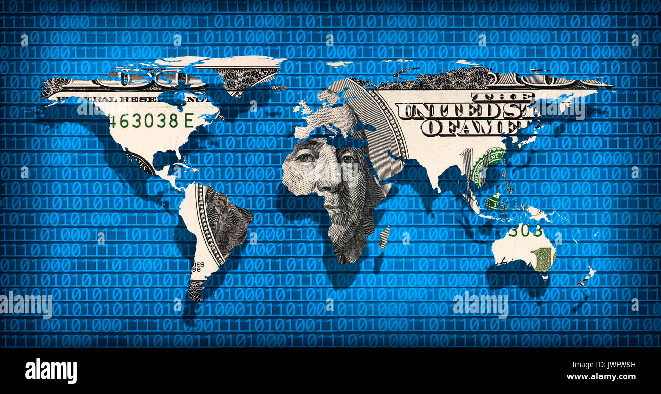 conceptual image of flat world map and binary code. NASA flat world map ...
