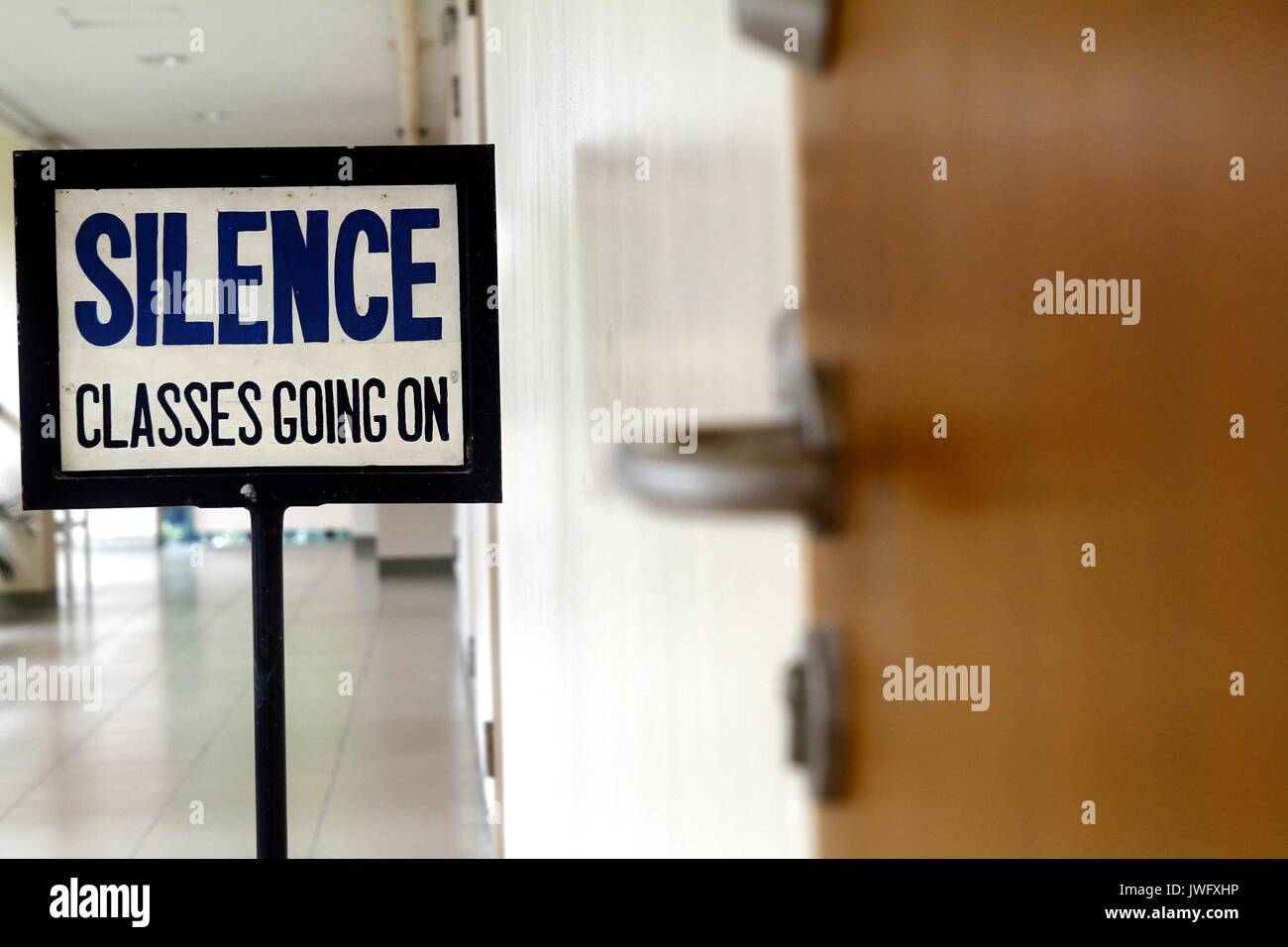 Photo of a Silence sign at a hallway Stock Photo - Alamy