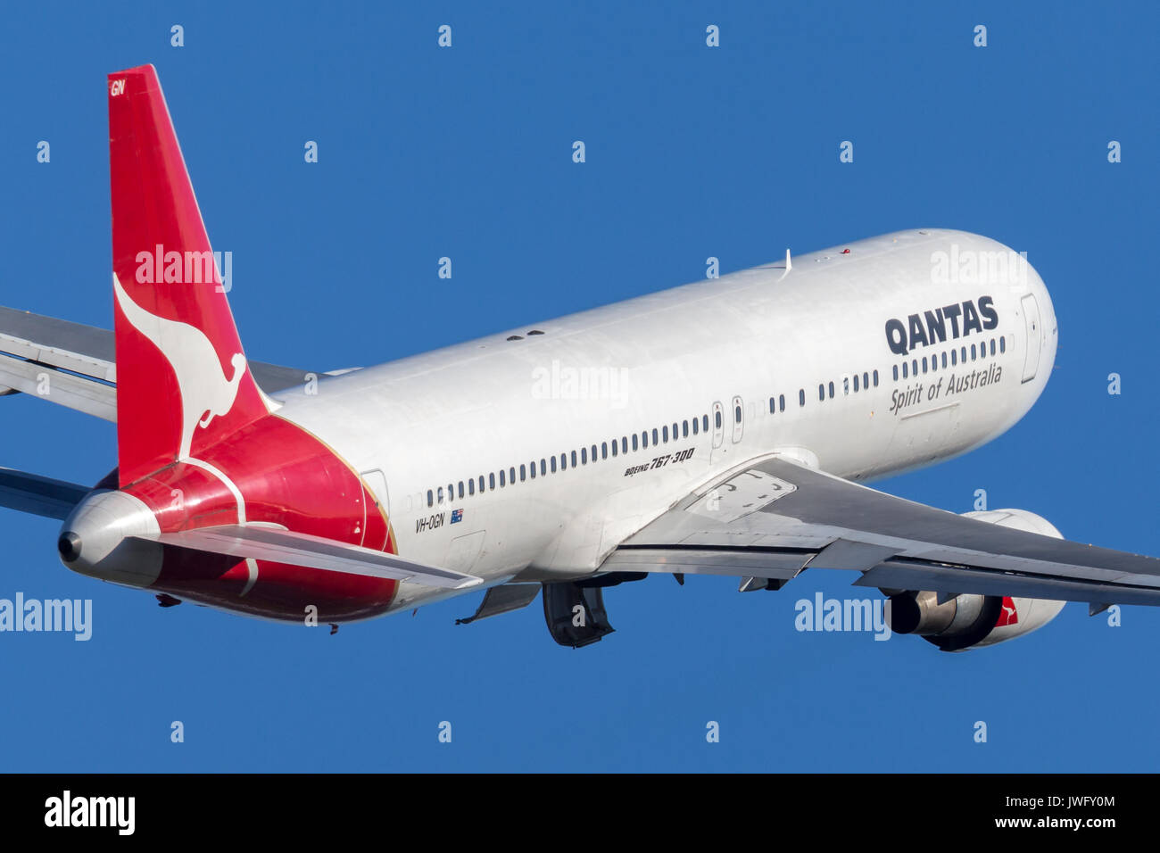 Qantas Boeing 767 airliner taking off from Sydney Airport Stock Photo ...
