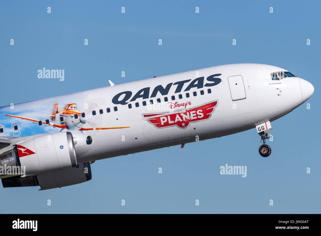 Qantas Boeing 767 airliner with special markings to promote the Disney ...