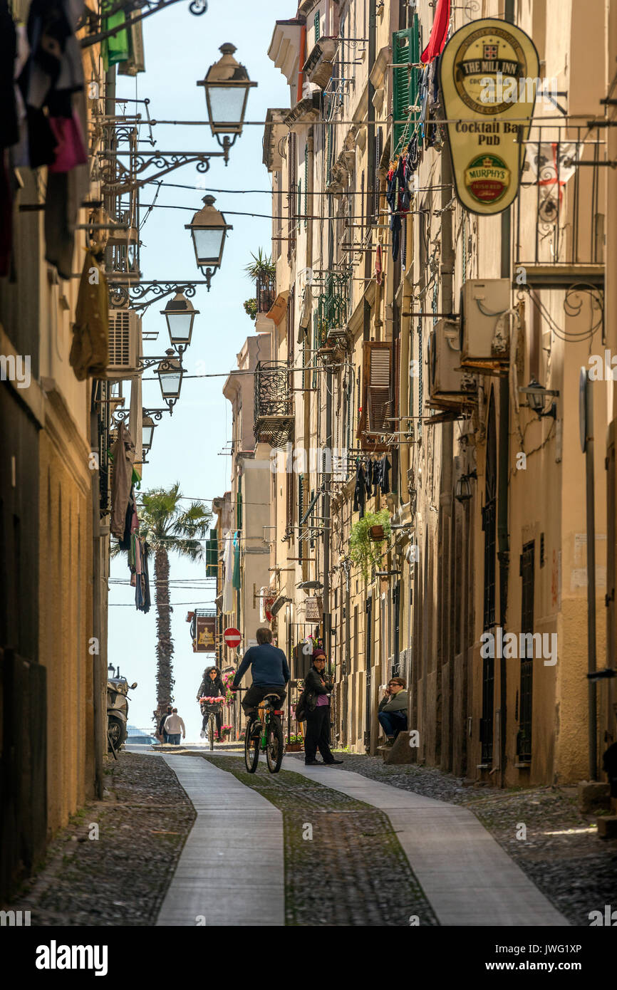 Side street in the city of Alghero in the Province of Sassari on the ...