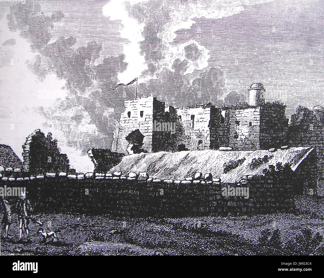 A 1775 engraving showing Lundy Castle (Marisco Castle) Isle of Lundy ...