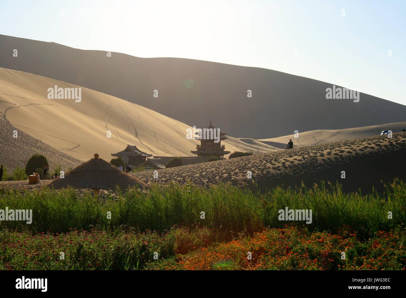 Crescent Lake oasis at Dunhaung Stock Photo - Alamy