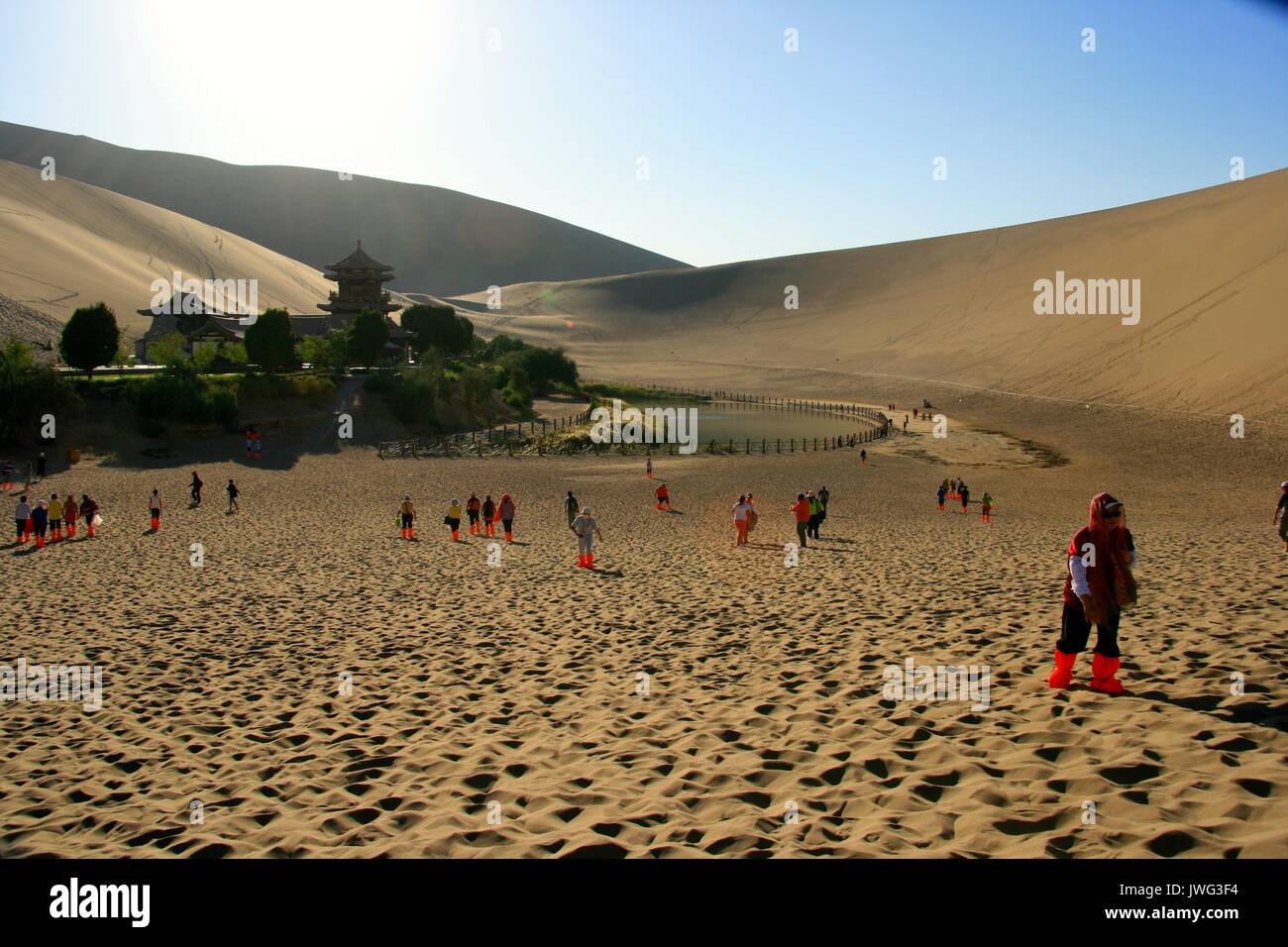 Crescent Lake oasis at Dunhaung Stock Photo - Alamy