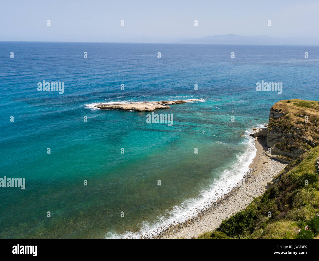 Aerial view of Sant'Irene Bay in Briatico, Calabria, Italy. Galera Rock ...