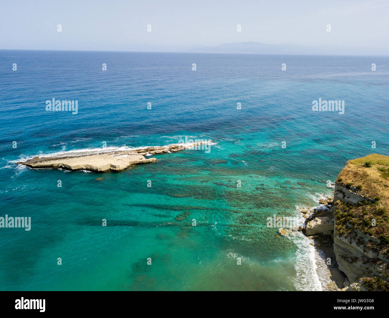 Aerial view of Sant'Irene Bay in Briatico, Calabria, Italy. Galera Rock ...