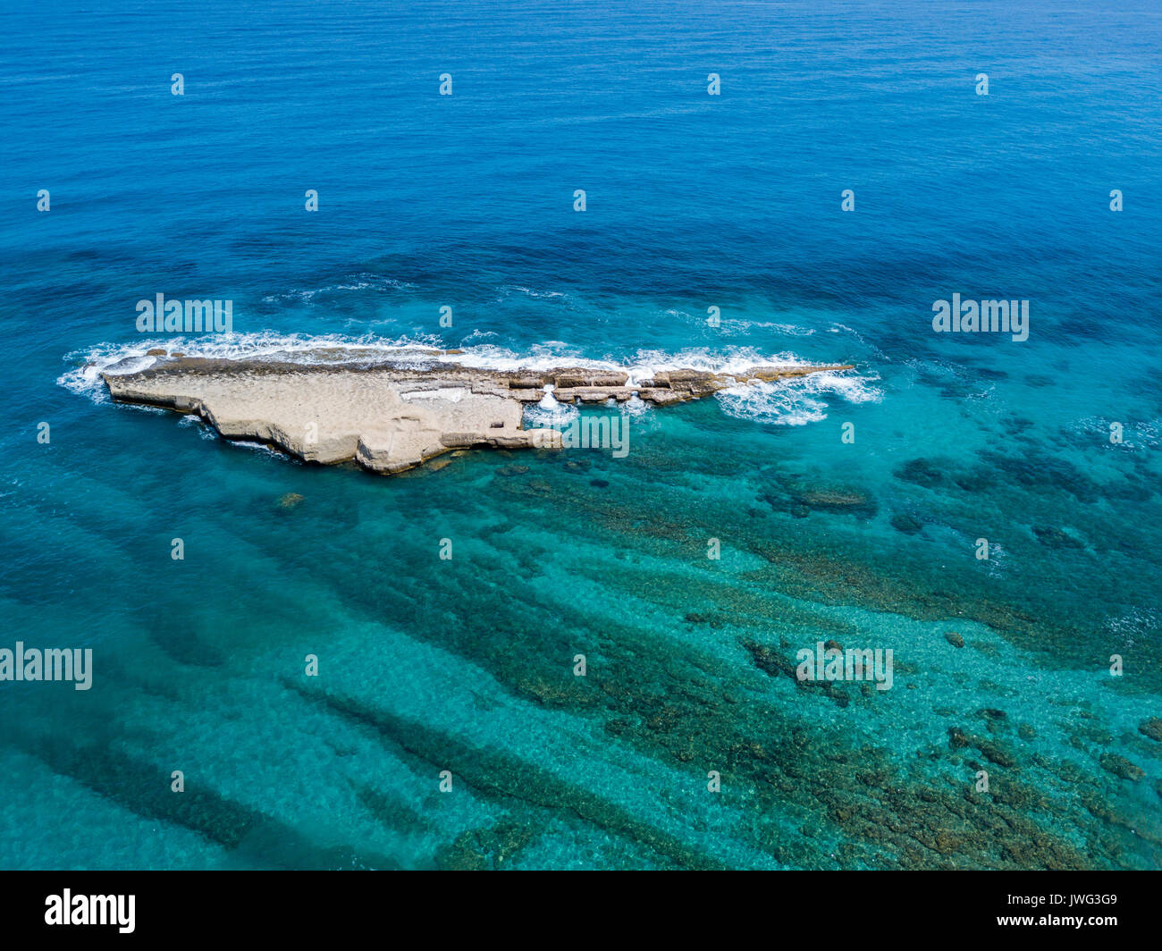 Aerial view of Sant'Irene Bay in Briatico, Calabria, Italy. Galera Rock ...