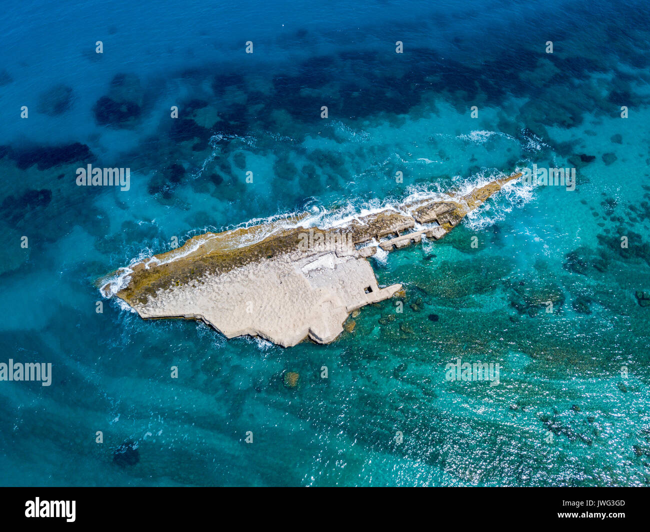 Aerial view of Sant'Irene Bay in Briatico, Calabria, Italy. Galera Rock ...