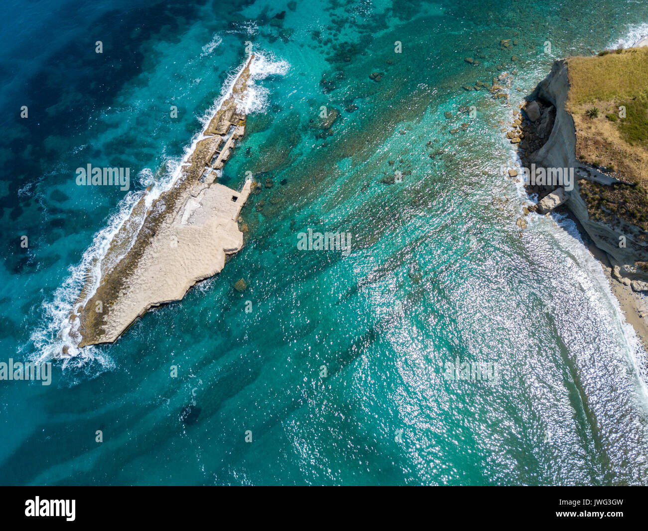 Aerial view of Sant'Irene Bay in Briatico, Calabria, Italy. Galera Rock ...