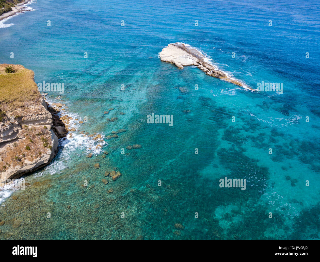 Aerial view of Sant'Irene Bay in Briatico, Calabria, Italy. Galera Rock ...