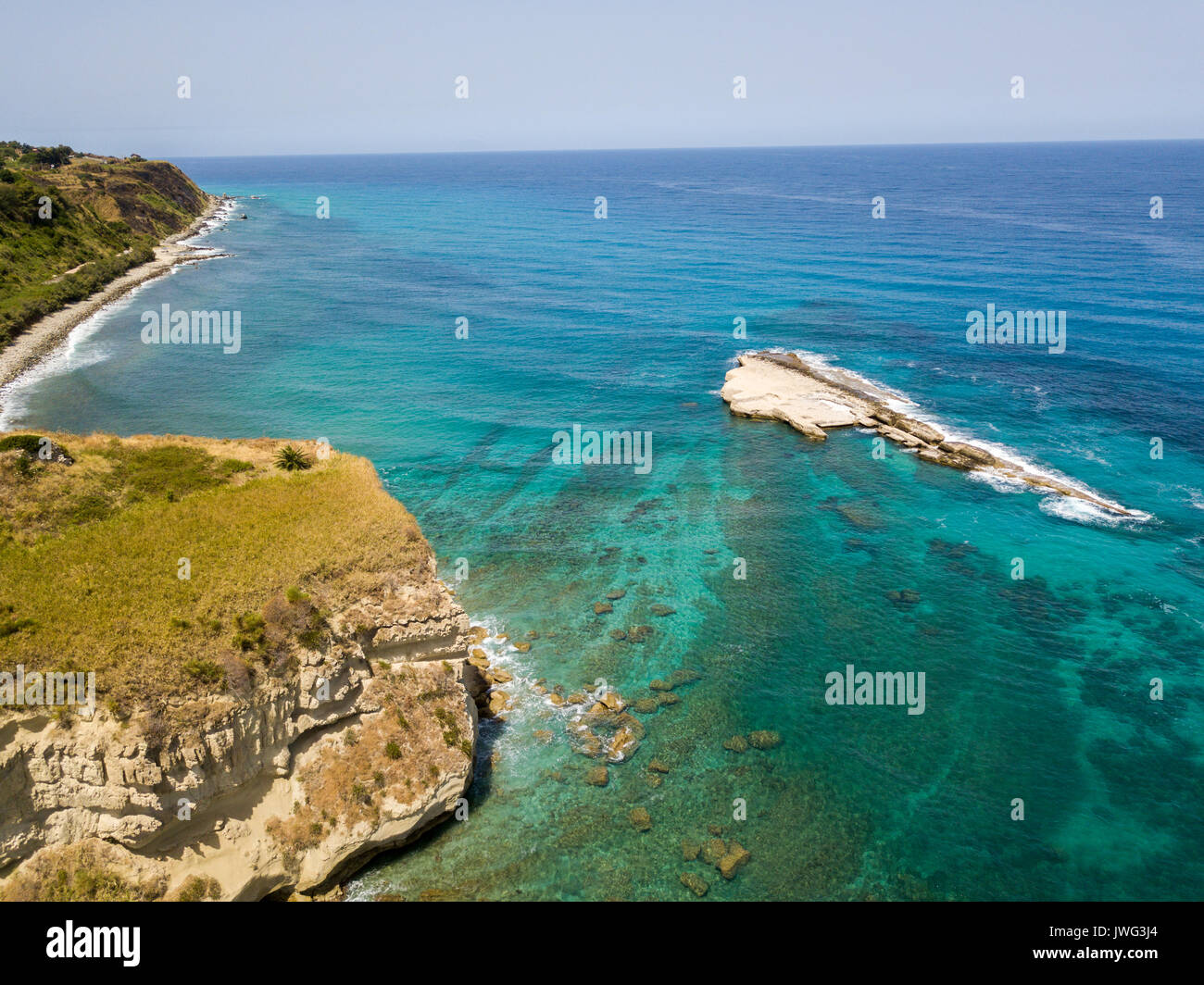 Aerial view of Sant'Irene Bay in Briatico, Calabria, Italy. Galera Rock ...