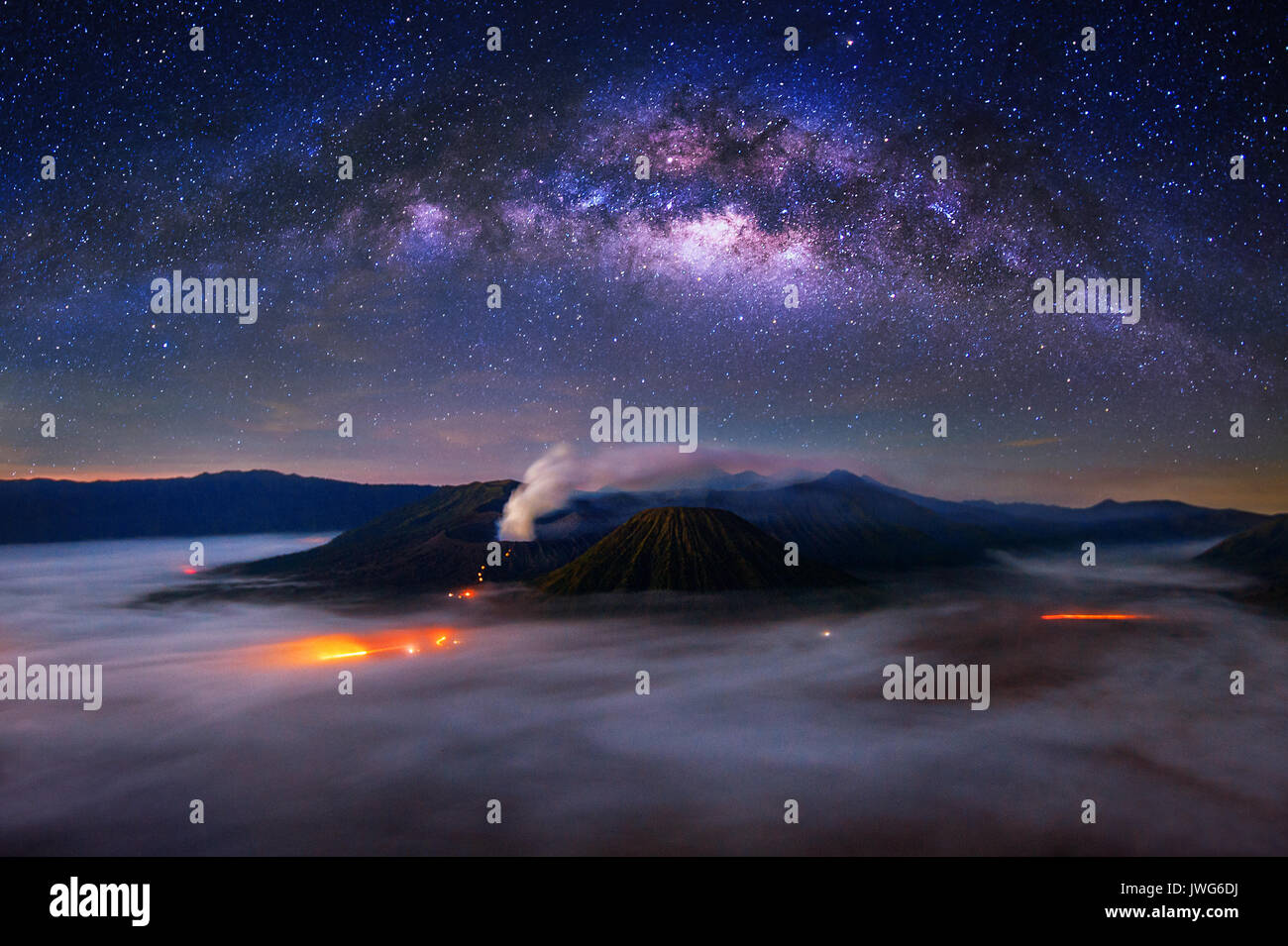 milky way over Bromo Mount in Bromo Tengger Semeru National Park, East ...