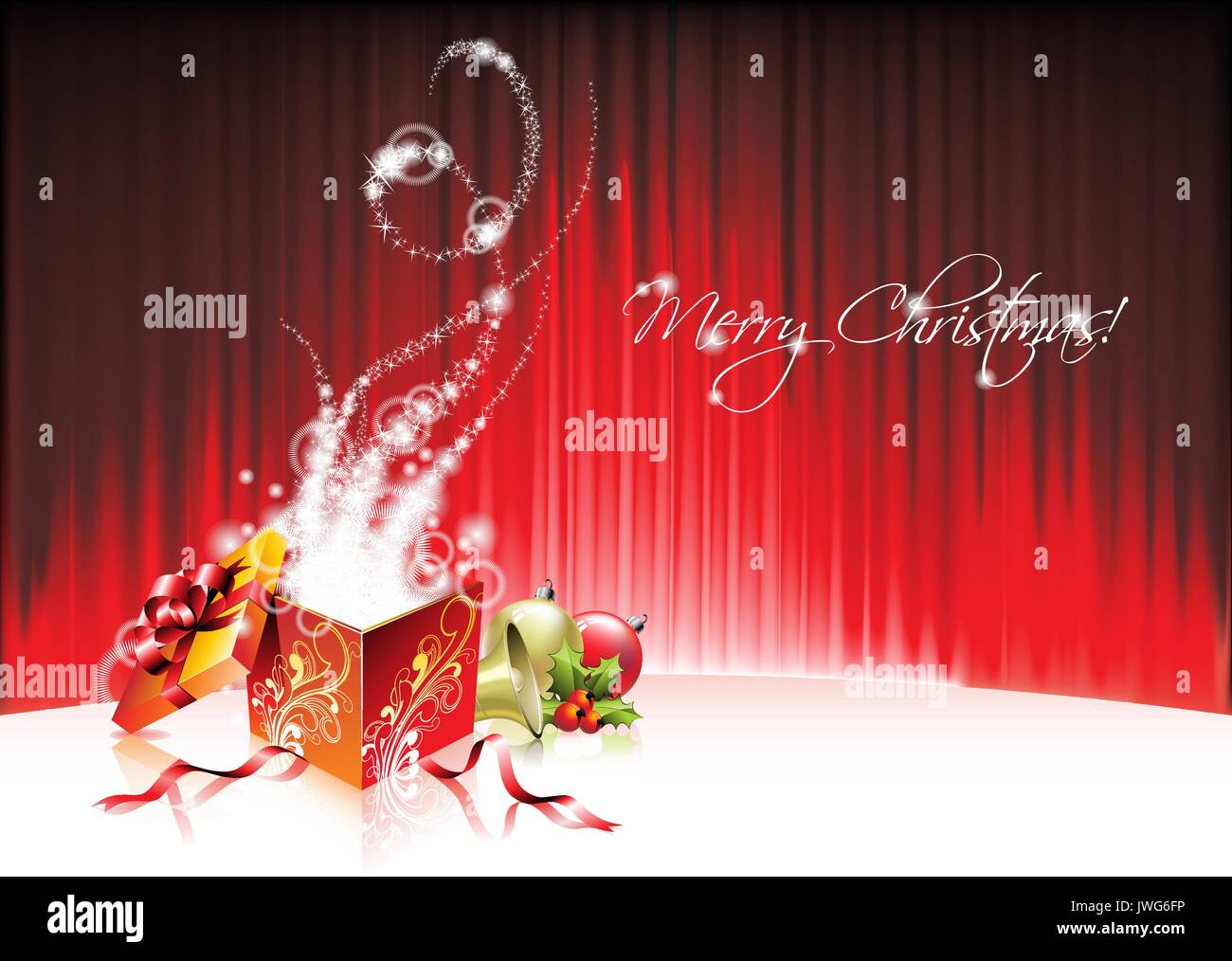 Vector Holiday illustration on a Christmas theme with magic gift box ...