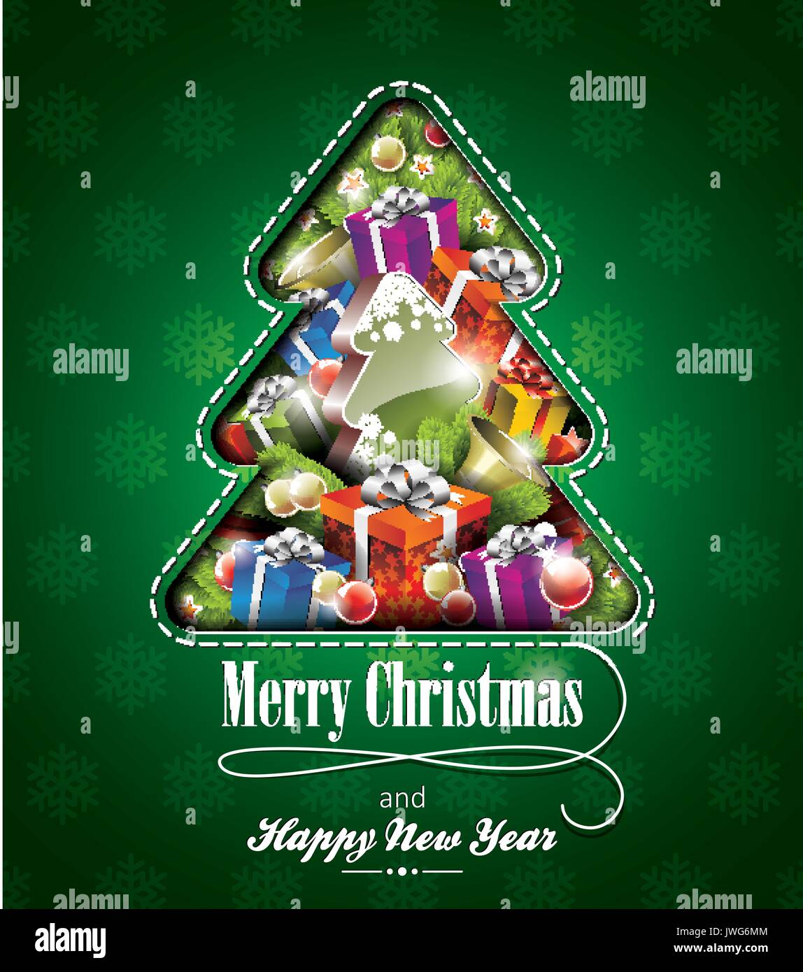 Vector Christmas illustration with abstract tree design and holiday ...