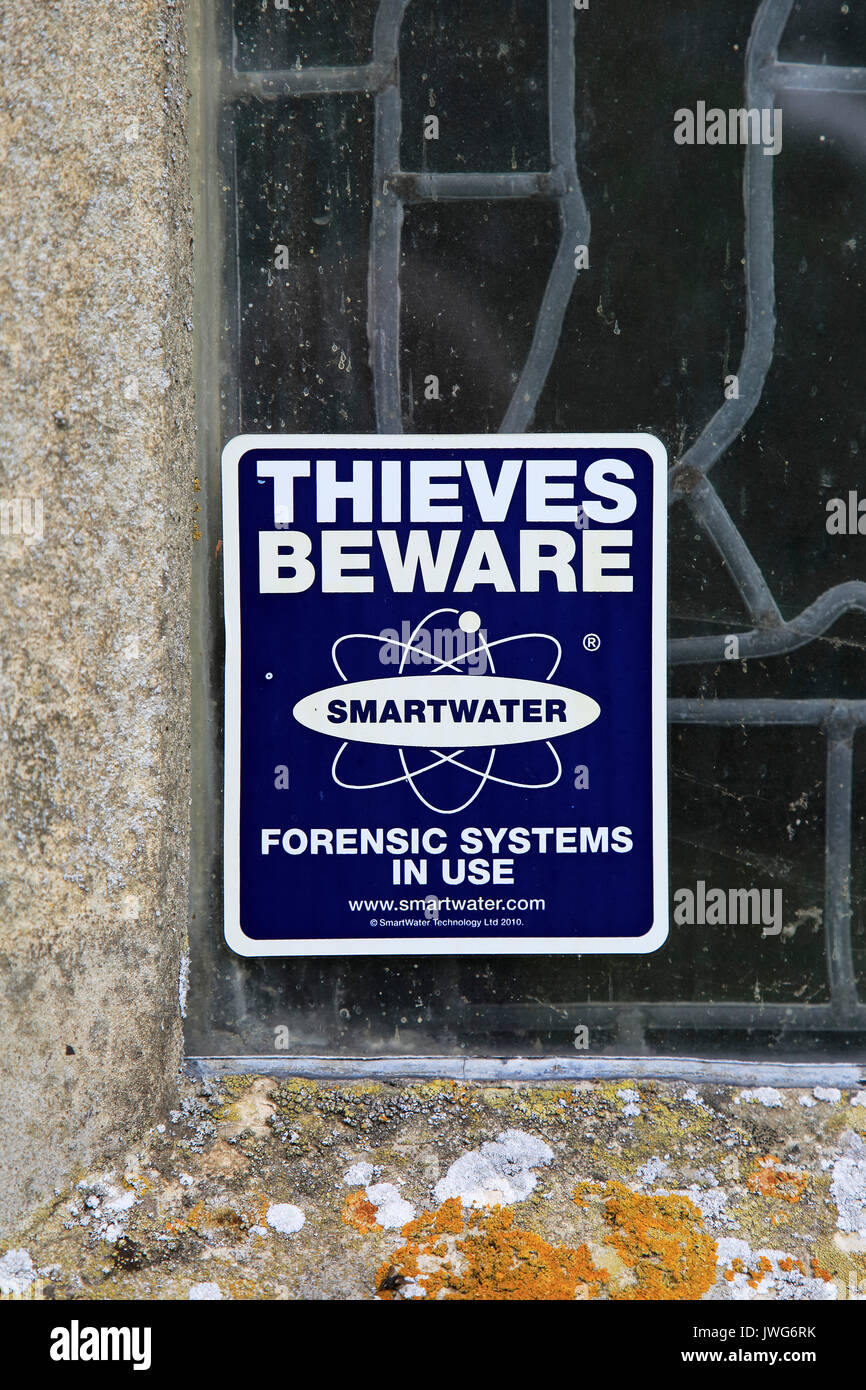 Smartwater Thieves Beware notice, church of Saint Mary, Swilland ...