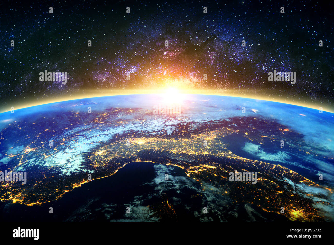 Earth and galaxy. Elements of this image furnished by NASA Stock Photo ...