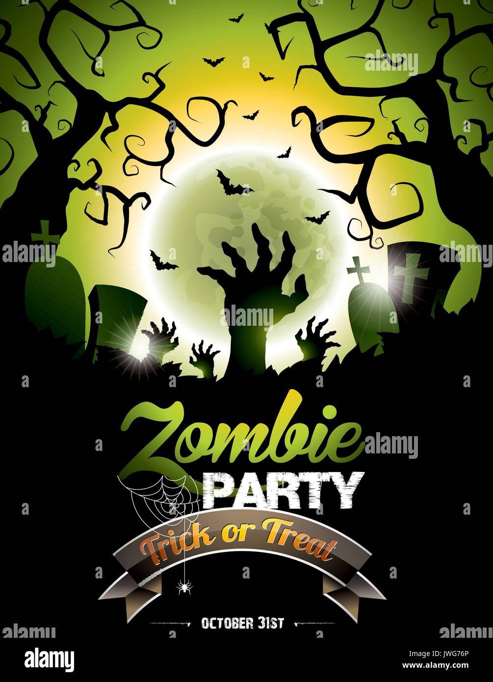 Vector illustration on a Halloween Zombie Party theme on green ...