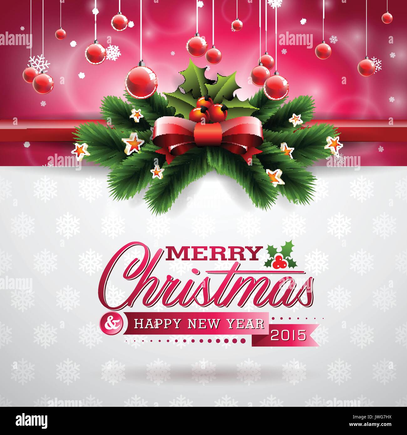 Vector Christmas illustration with typographic design and shiny holiday ...